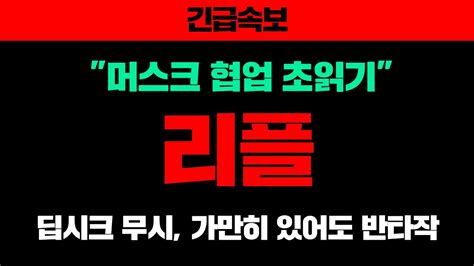 긴급속보머스크 협업 초읽기리플 딥시크 무시 가만히 있어도 반타작리플 리플전망 Youtube