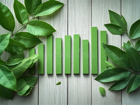 Green Eco Chart With Fresh Leaves On Light Wood Background Sustainable