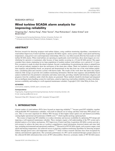 Pdf Wind Turbine Scada Alarm Analysis For Improving Reliability