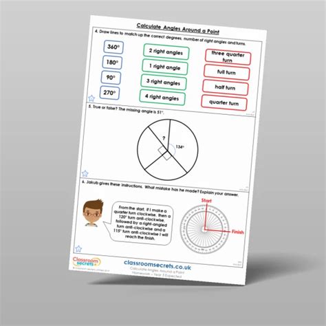 Year Calculate Angles Around A Point Homework Resource Classroom Secrets