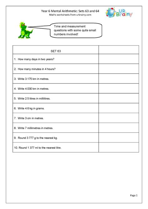 Mental Arithmetic Sets 63 And 64 Year 6 Mental Arithmetic By