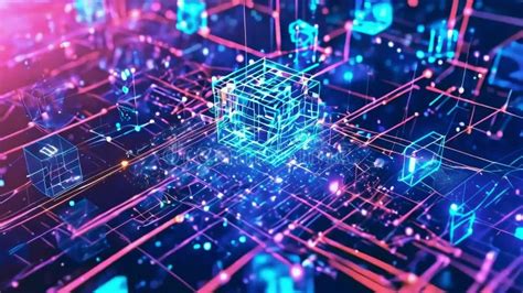 Abstract Digital Network Glowing Cubes Linked By Lines Forming A