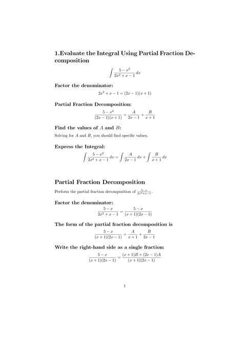 Solved 1 Evaluate This Integral Using Partial Fraction Decomposition