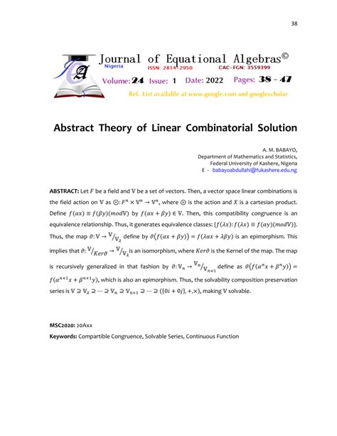 Pdf Abstract Theory Of Linear Combinatorial Solution