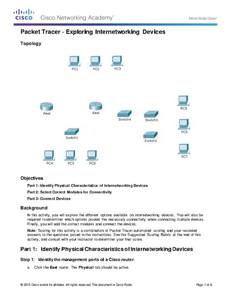 6 3 1 8 Packet Tracer Exploring Internetworking Devices Topology Objectives Part 1 Identify