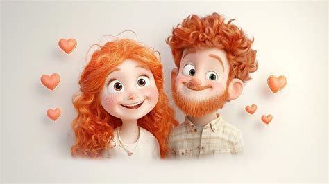 Cute Redhead Couple Valentine S Day Illustration 3d Illustration