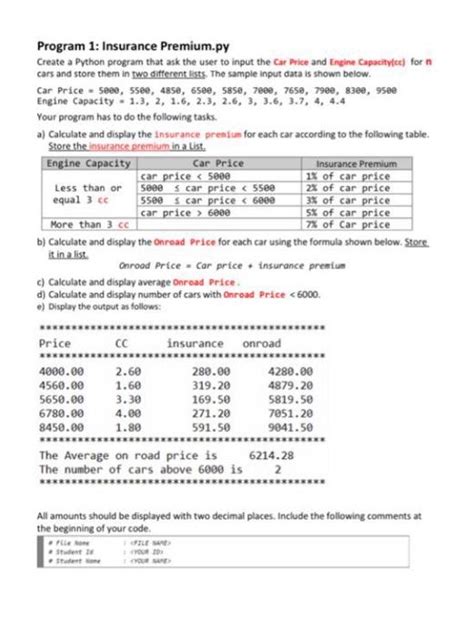 Solved Program 1 Insurance Premium Py Create A Python