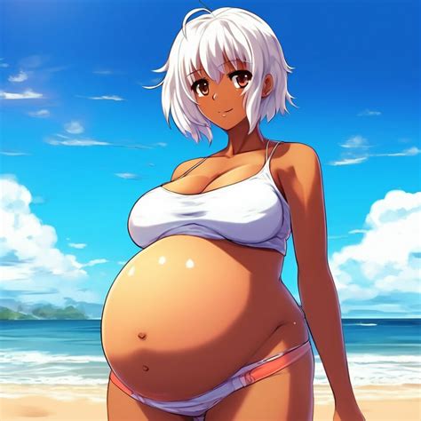 Beautiful Joyful Pregnant Anime Girl In A Tight Little Mini Bikini