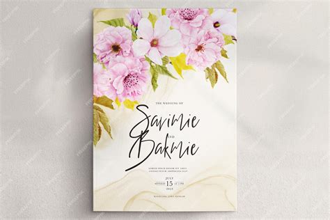 수채화 벚꽃 웨딩 카드 세트 무료 Psd 파일