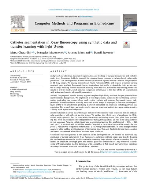 Pdf Catheter Segmentation In X Ray Fluoroscopy Using Synthetic Data And Transfer Learning With