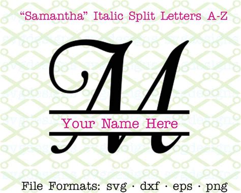 Fancy Split Letter Monogram Svg Dxf Eps Png Cursive Italic Etsy