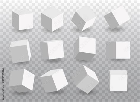 Set Of White Vector D Cubes Cube Icons In A Perspective Geometric Blocks With Shadow Vector