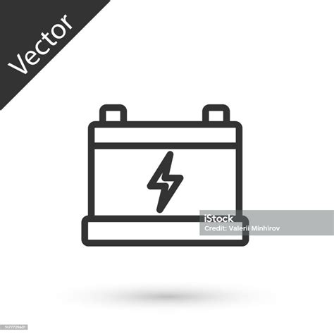 흰색 배경에 격리 된 회색 라인 자동차 배터리 아이콘 어큐뮬레이터 배터리 에너지 전력 및 전기 축적기 배터리 벡터 누름 버튼에 대한 스톡 벡터 아트 및 기타 이미지 Istock
