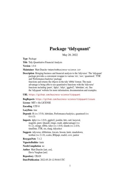 Tidyquant Pdf Net Present Value Internal Rate Of Return