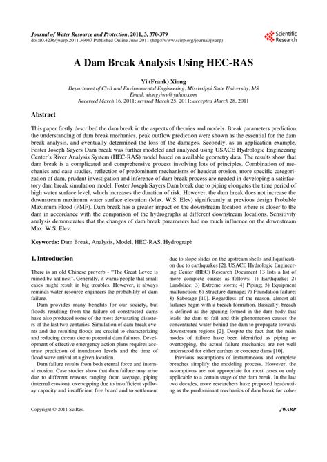 Pdf A Dam Break Analysis Using Hec Ras