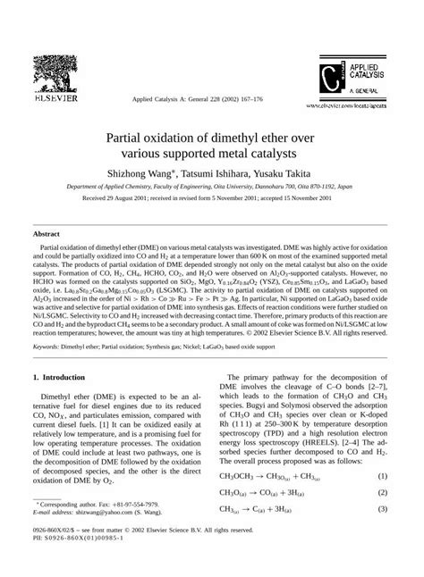 Pdf Partial Oxidation Of Dimethyl Ether Over Various Supported Metal