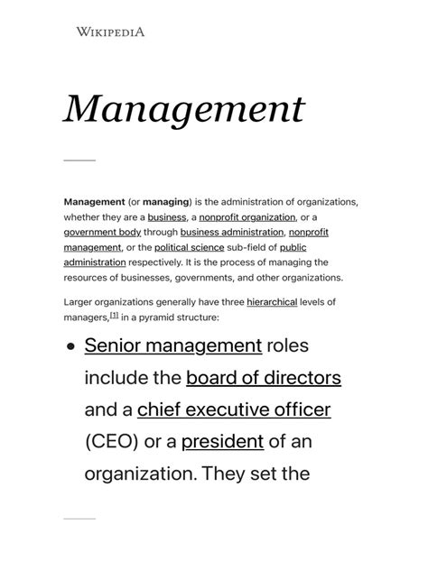 Management Wikipedia Pdf Board Of Directors Business