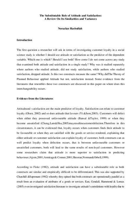 pdf the substitutable role of attitude and satisfaction a review on its similarities and