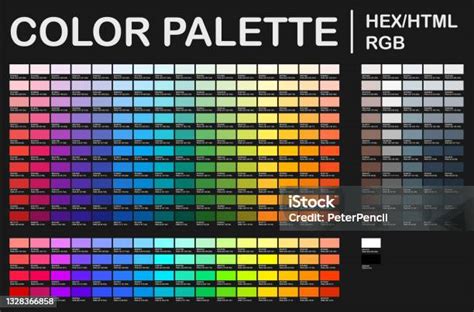 색상표 색상 차트 테스트 페이지를 인쇄합니다 색상 코드 Rgb Hex Html 벡터 색상 스펙트럼에 대한 스톡 벡터 아트 및