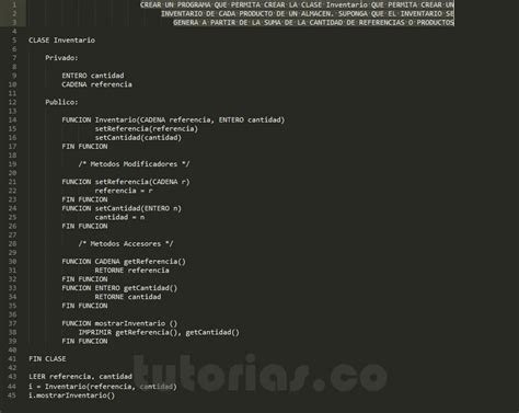 POO Pseudocodigo Clase Inventario Tutorias Co