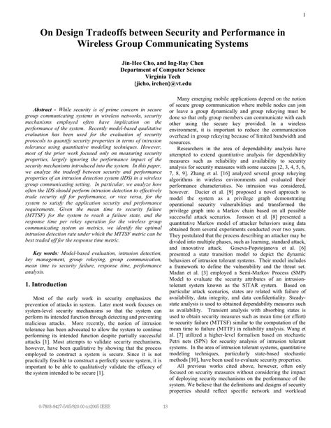 Pdf On Design Tradeoffs Between Security And Performance In Wireless Group Communicating Systems