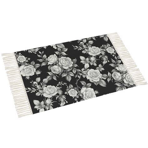 Black Flower Washable Bath Rug 2x3 Entry Rug Washable Indoor Bathroom