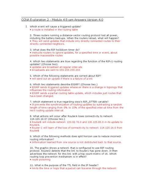 Ccna Exploration 2 Module 4 Exam Answers Version 4 0 Pdf Routing