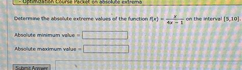 Solved Determine The Absolute Extreme Values Of The Function