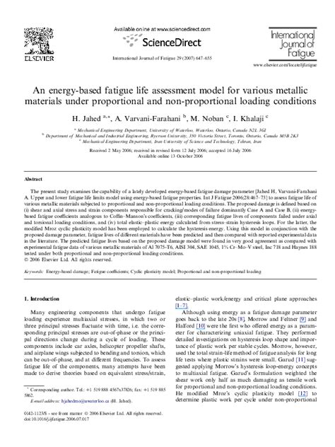 Pdf An Energy Based Fatigue Life Assessment Model For Various