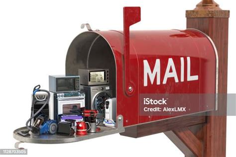 기기 및 전자 제품 배달 개념입니다 가구 및 주방 가전 제품으로 사서함에 격리 된 흰색 배경 렌더링 3d 작은에 대한 스톡 사진 및 기타 이미지 Istock