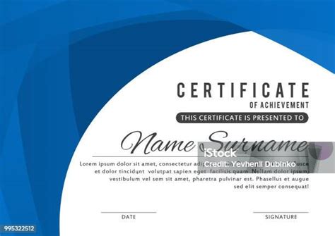 추상적인 테두리 프레임와 우아한 파란색에서 인증서 템플릿 감사장 수상 디플로마 디자인 서식 파일 감사장에 대한 스톡 벡터 아트