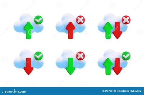 Vector Cartoon 3d Cloud Computing Icon Set Realistic Render Of Cloud Upload Download Arrows