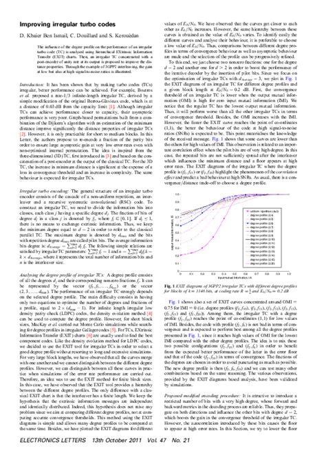Pdf Improving Irregular Turbo Codes