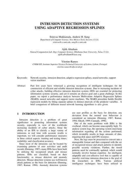 Pdf Intrusion Detection Systems Using Adaptive Regression Spines