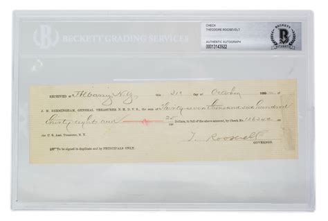 Theodore Roosevelt Signed 1900 Personal Bank Check Bgs Pristine Auction