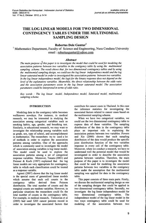 Pdf The Log Linear Models For Two Dimensional Contingency Tables