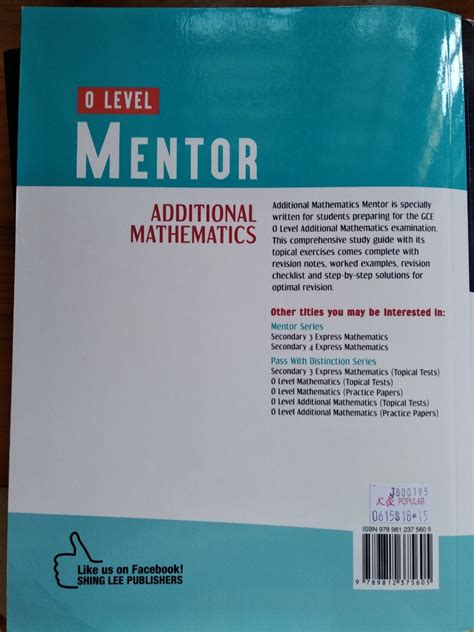 Shing Lee O Level Mentor Additional Mathematics Hobbies And Toys Books