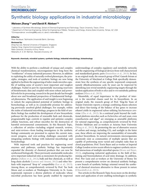 PDF Synthetic Biology Applications In Industrial Microbiology