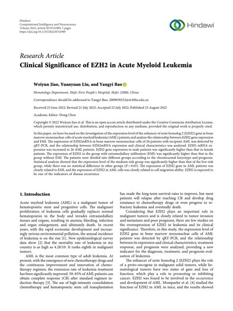Pdf Clinical Significance Of Ezh2 In Acute Myeloid Leukemia