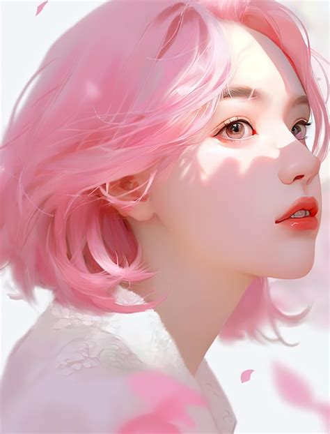 Premium Photo A Girl With A Pink Wig And A Pink Hair