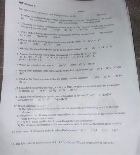 Solved The Valence Electrons Only S P S S Chegg Com