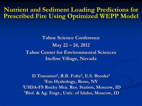 Ppt Nutrient And Sediment Loading Predictions For Prescribed Fire