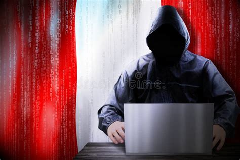 Anonymous Hooded Hacker Flag Of Peru Binary Code Cyber Attack Concept Stock Image Image Of