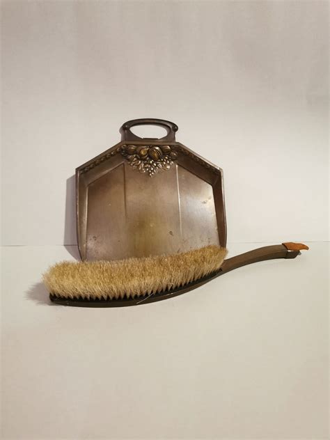Vintage Designer Table Broom And Shovel 1930s Xl Brass Sheet Metal Etsy