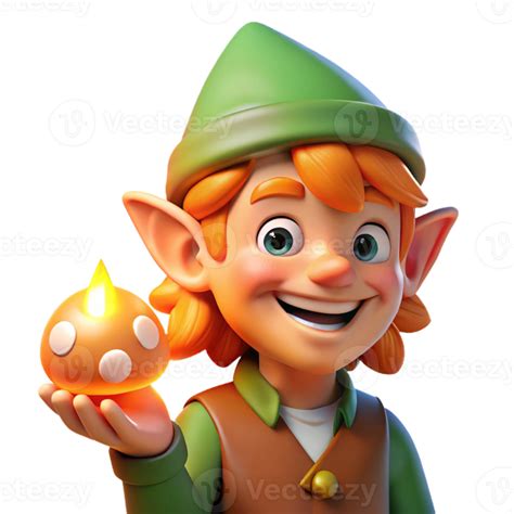 Vibrant Artistic Portrait Of A Mischievous Gnome With Bright Orange
