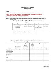 Density Report Form Doc Experiment Density Report Form Name Note Save This File As Exp