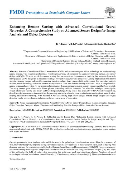Pdf Enhancing Remote Sensing With Advanced Convolutional Neural Networks A Comprehensive
