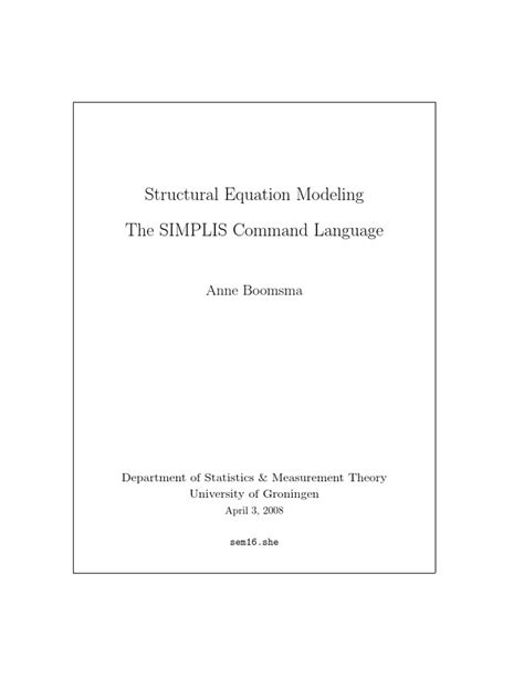 Pdf Structural Equation Modeling With The Simplis Command Language