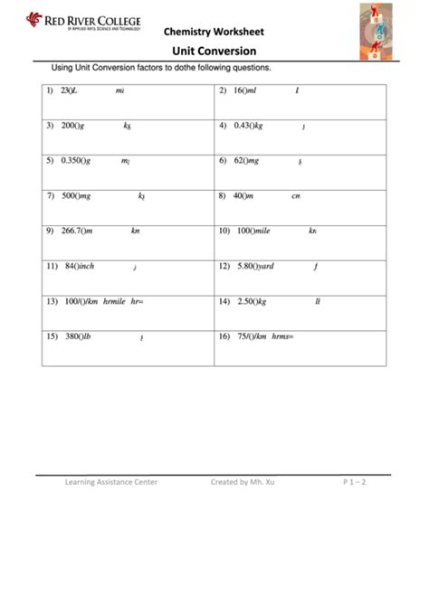 Unit Conversion Worksheet Pdf With Answers