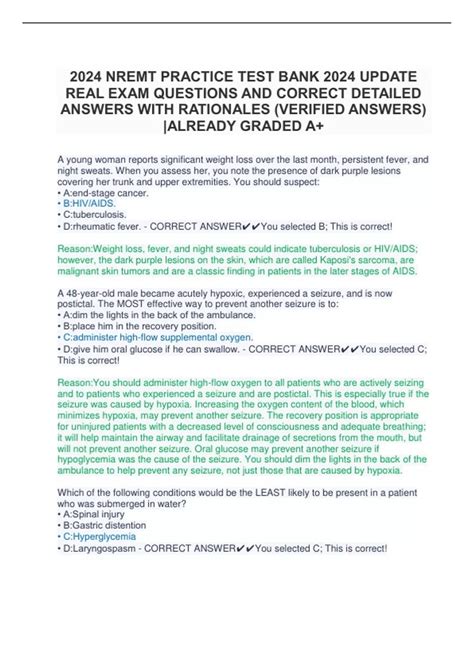 2024 Nremt Practice Test Bank 2024 Update Real Exam Questions And